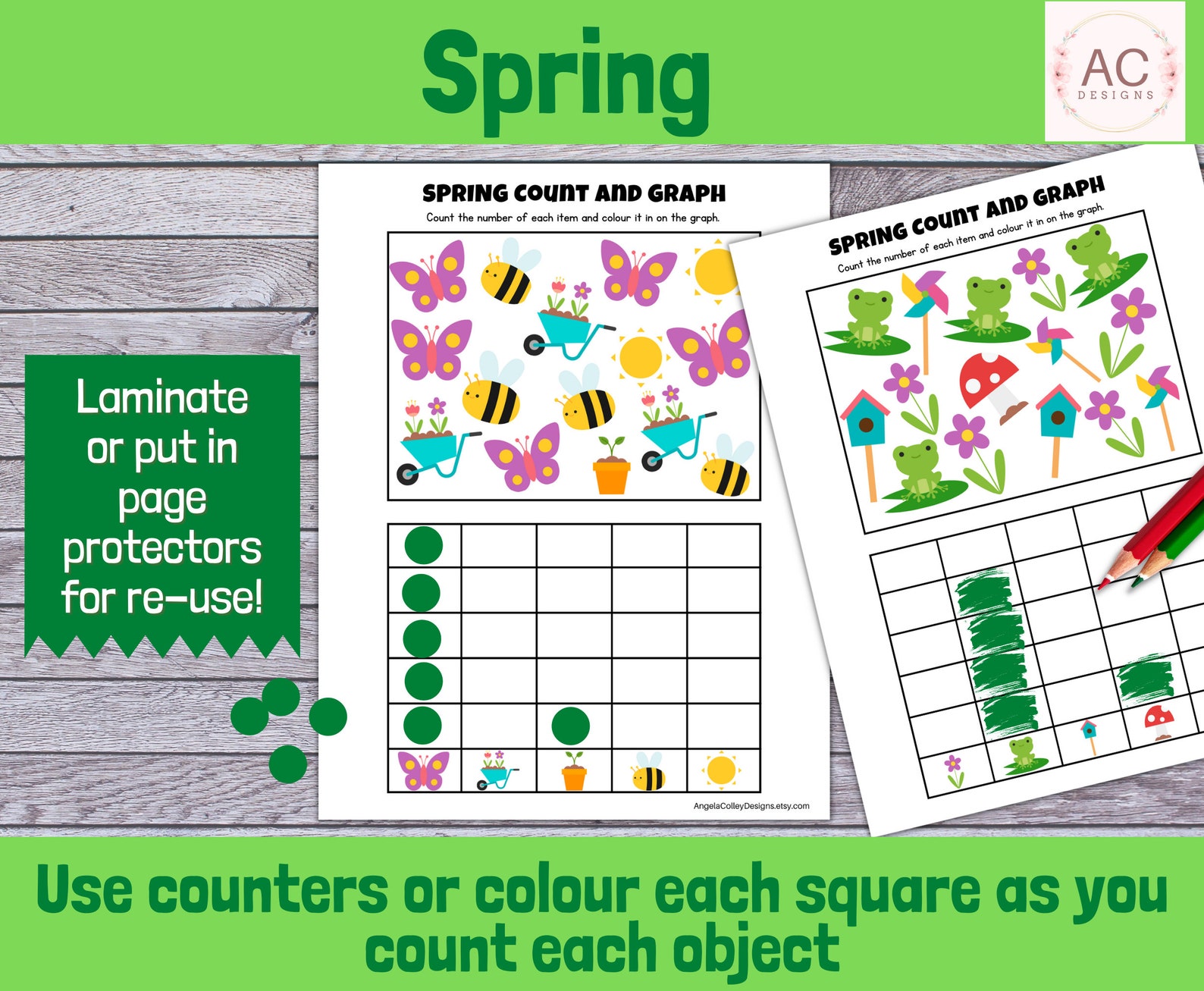 Spring Count and Graph Worksheets, Spring Printable Activities, Spring ...