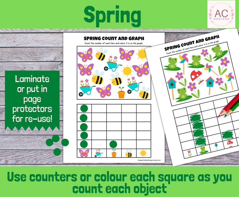 Spring Count and Graph Worksheets, Spring Printable Activities, Spring ...