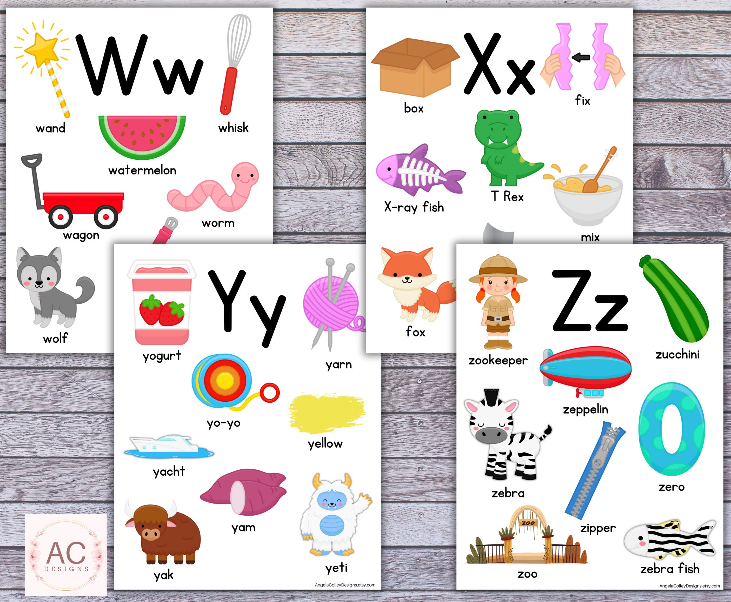 Printable Alphabet Posters, Beginning Sounds Word Chart, Letter Size ...
