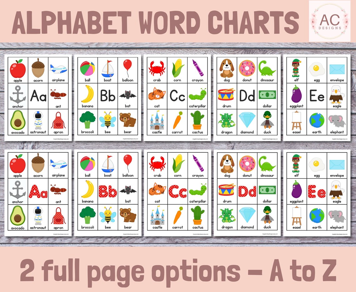 Printable Alphabet Picture Word Chart, ABC Beginning Sound Picture ...