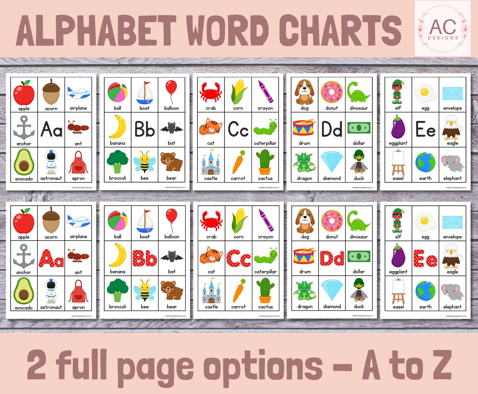 Printable Alphabet Picture Word Chart, ABC Beginning Sound Picture ...