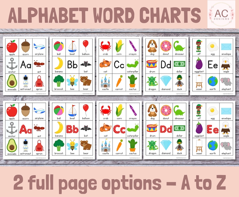 Printable Alphabet Picture Word Chart, ABC Beginning Sound Picture ...