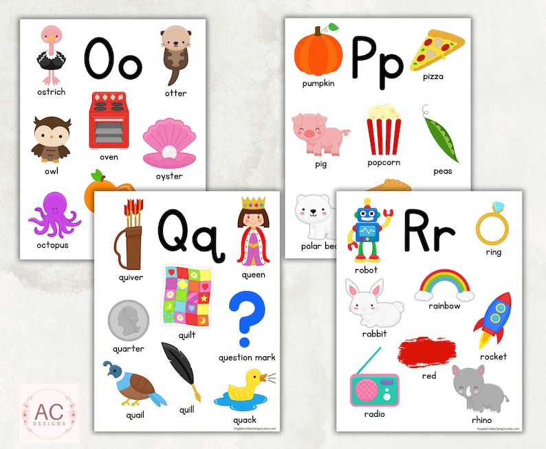 Printable Alphabet Posters, Beginning Sounds Word Chart, Letter Size ...