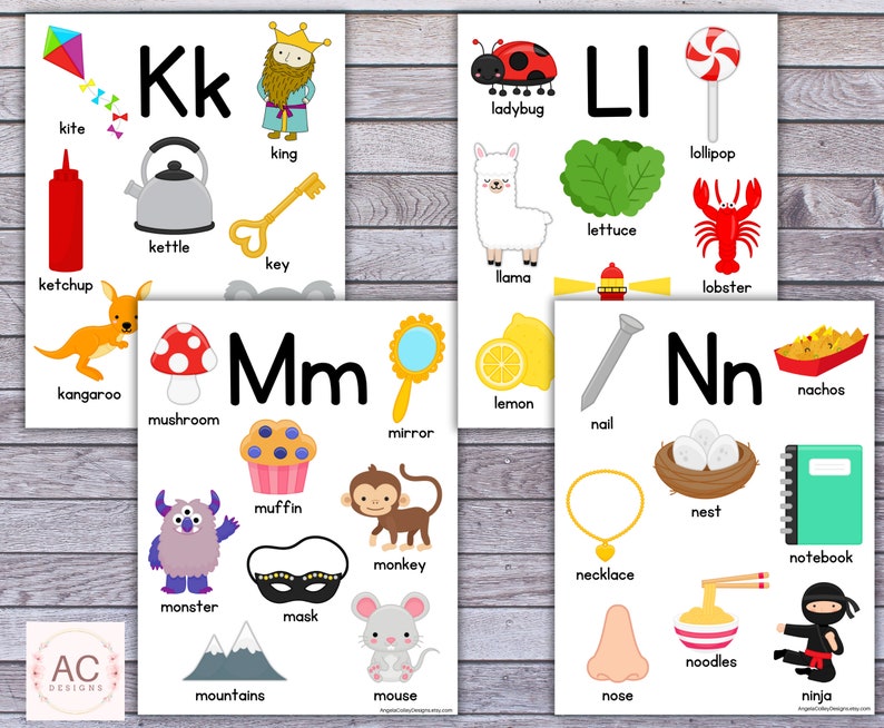 Printable Alphabet Posters, Beginning Sounds, Colorful Classroom Decor ...