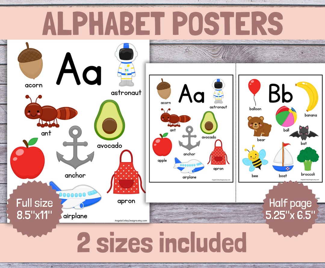 Printable Alphabet Posters, Beginning Sounds Word Chart, Letter Size ...