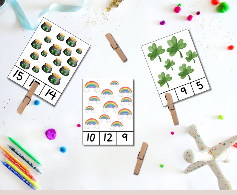 St. Patrick's Day Count and Clip Flashcards Numbers 1-20 - Etsy