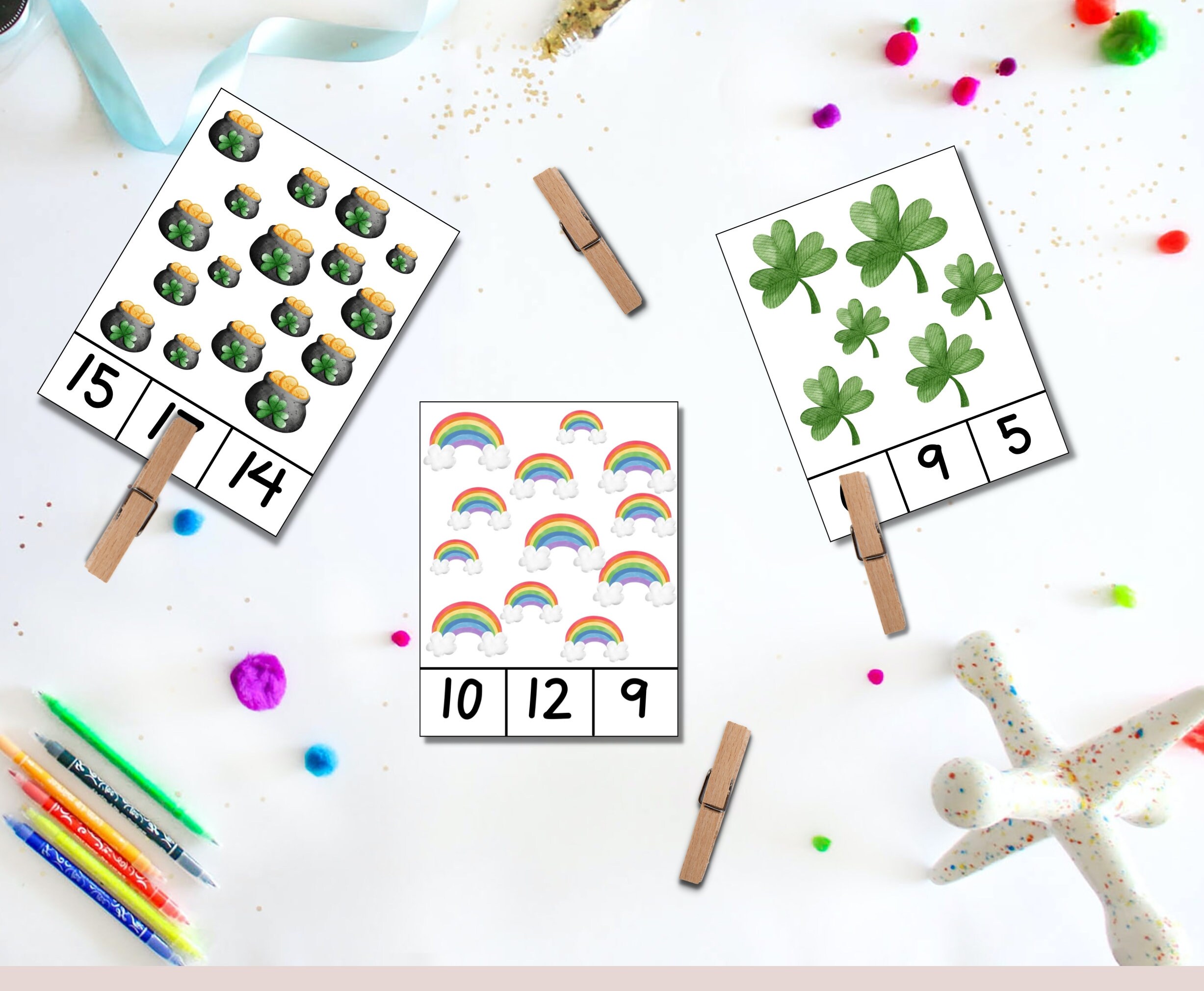 St. Patrick's Day Count and Clip Flashcards, Numbers 1-20, St. Patricks ...