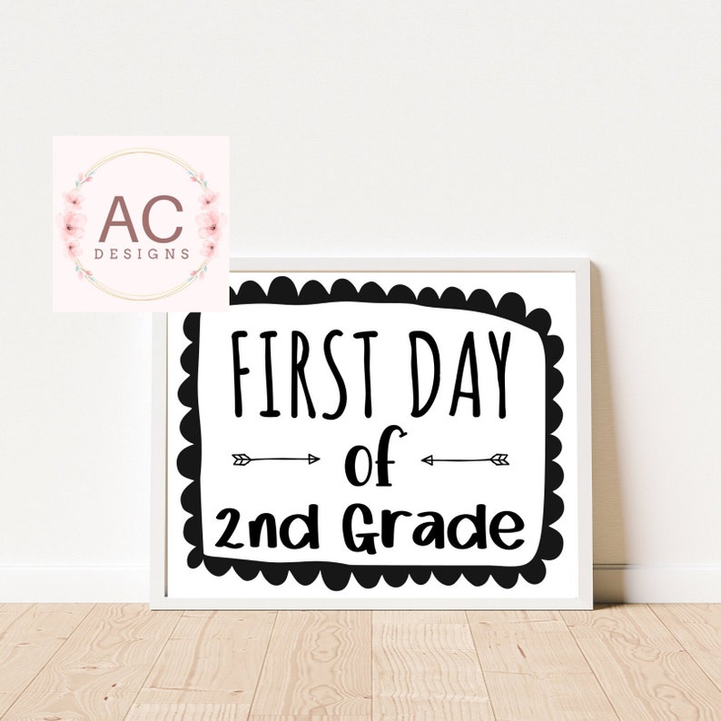 First Day of 2nd Grade Sign, First Day of School Grade 2, Printable ...