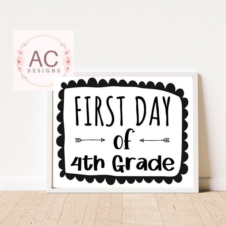 First Day of 4th Grade Sign, First Day of School Grade 4, Printable ...