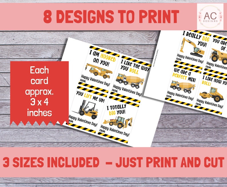 Printable Construction Vehicles Valentines Day Cards for Kids ...