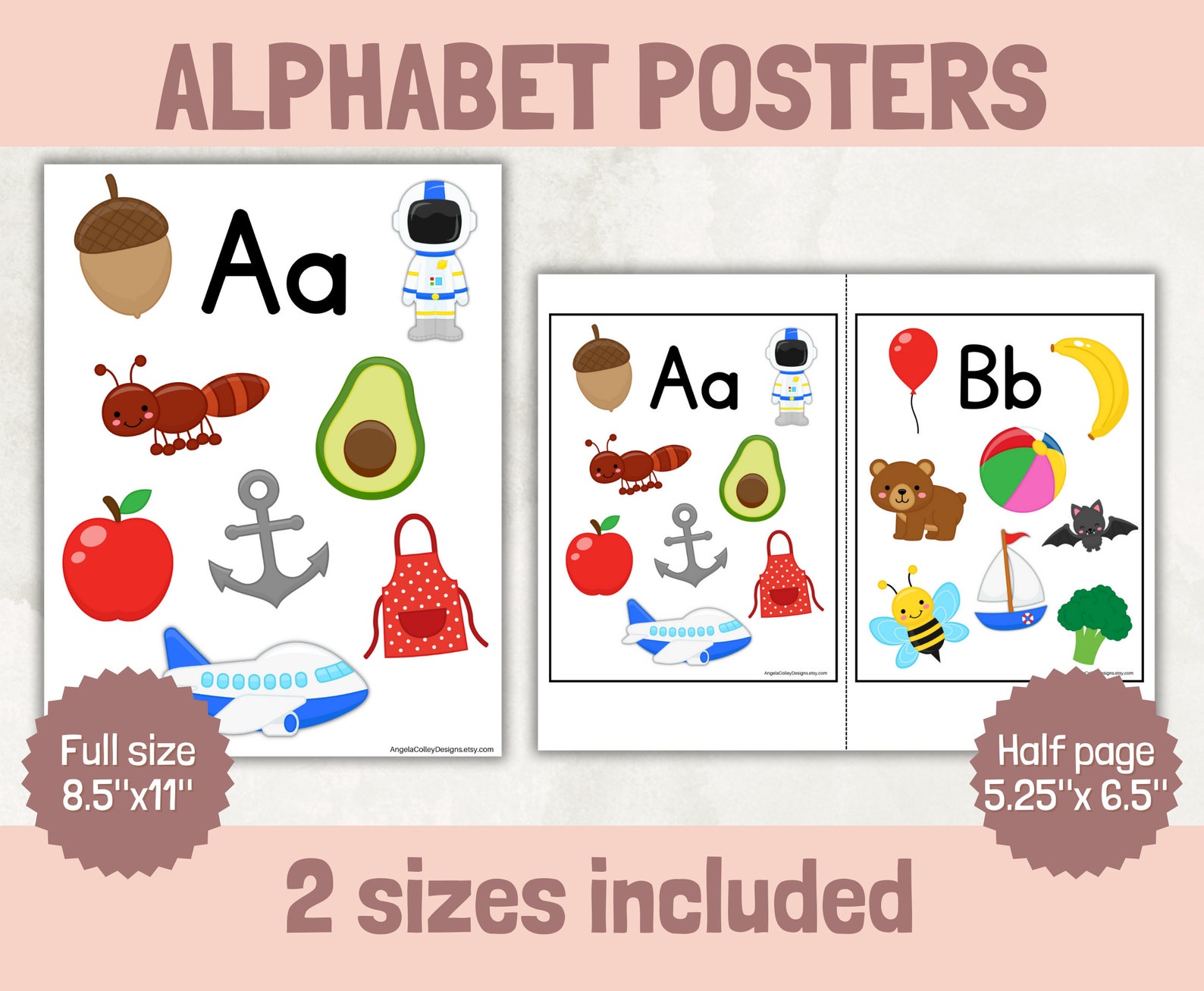 Printable Alphabet Posters, Beginning Sounds Word Chart, Letter Size ...