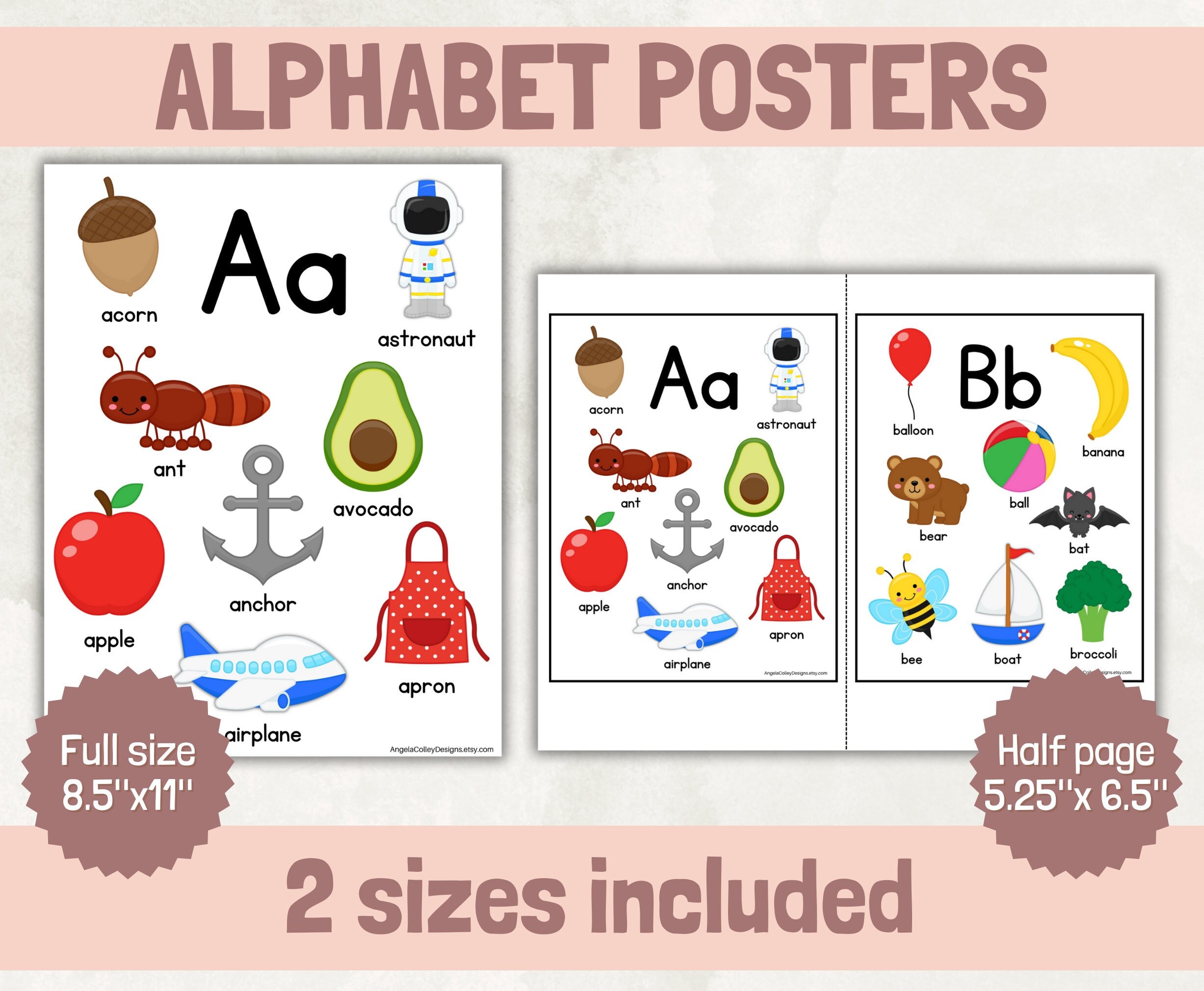 Printable Alphabet Posters, Beginning Sounds Word Chart, Letter Size ...