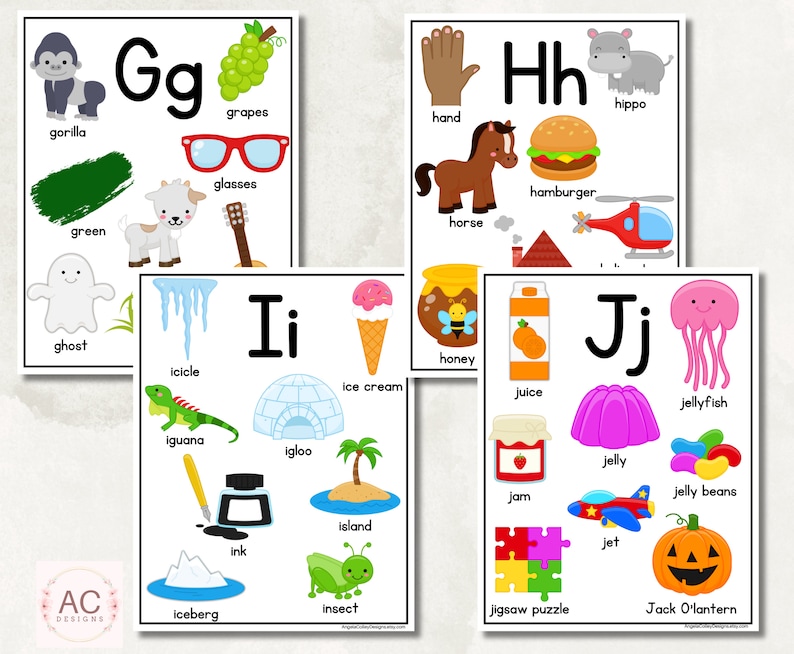 Printable Alphabet Posters, Beginning Sounds Word Chart, Letter Size ...