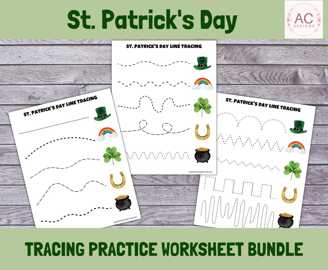 St. Patrick's Day Tracing Practice Worksheets, St. Patrick's Day ...