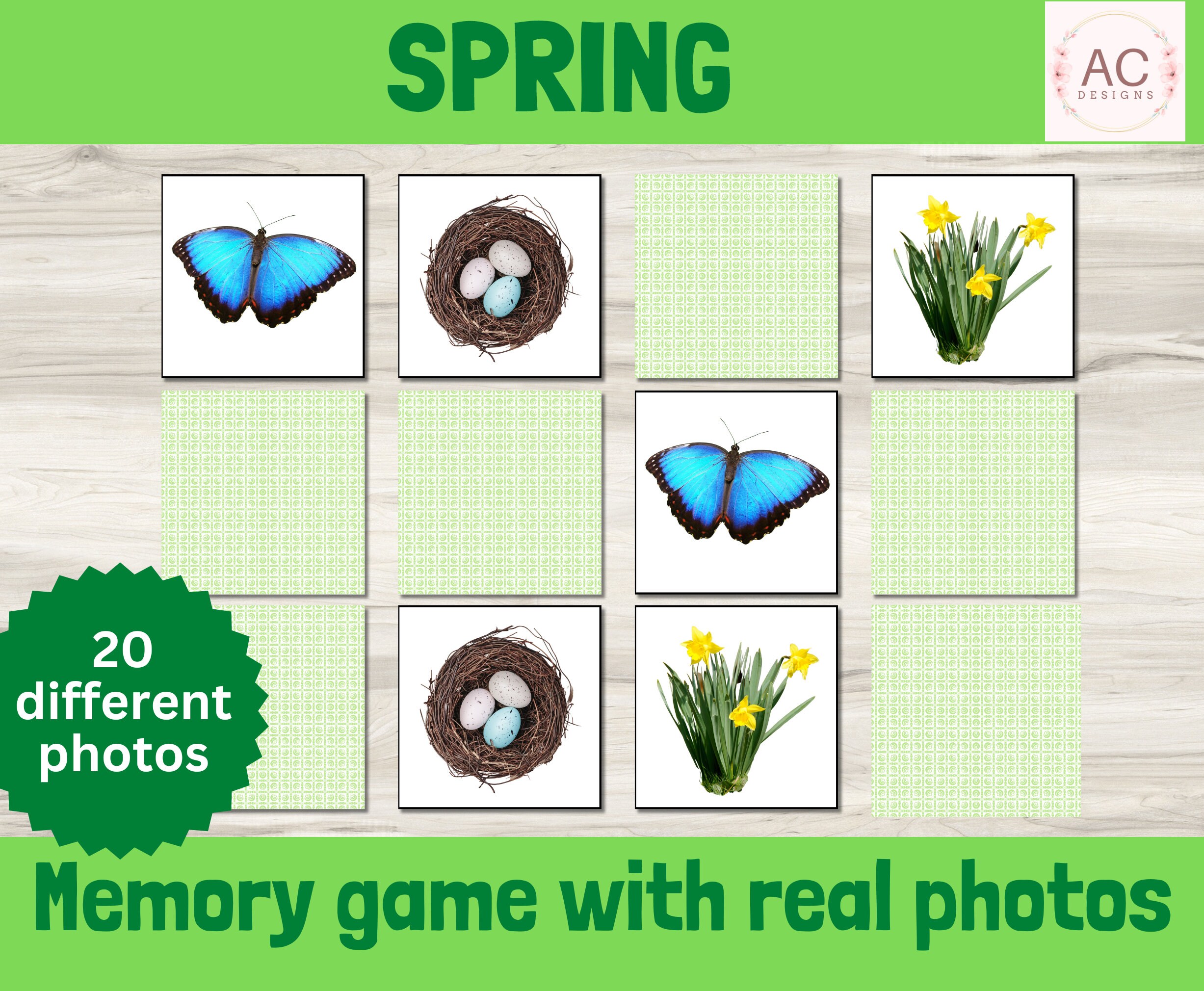 Spring Memory Game Printable, Real Life Nature Photo Matching Puzzle ...