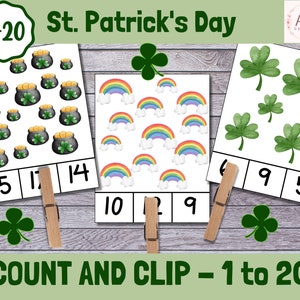St. Patrick's Day Count and Clip Flashcards, Numbers 1-20, St. Patricks ...