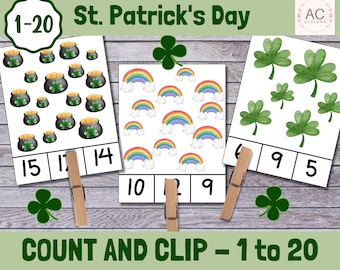 St. Patrick's Day Cupcakes Count and Clip Flashcards, Numbers 1-20, St ...