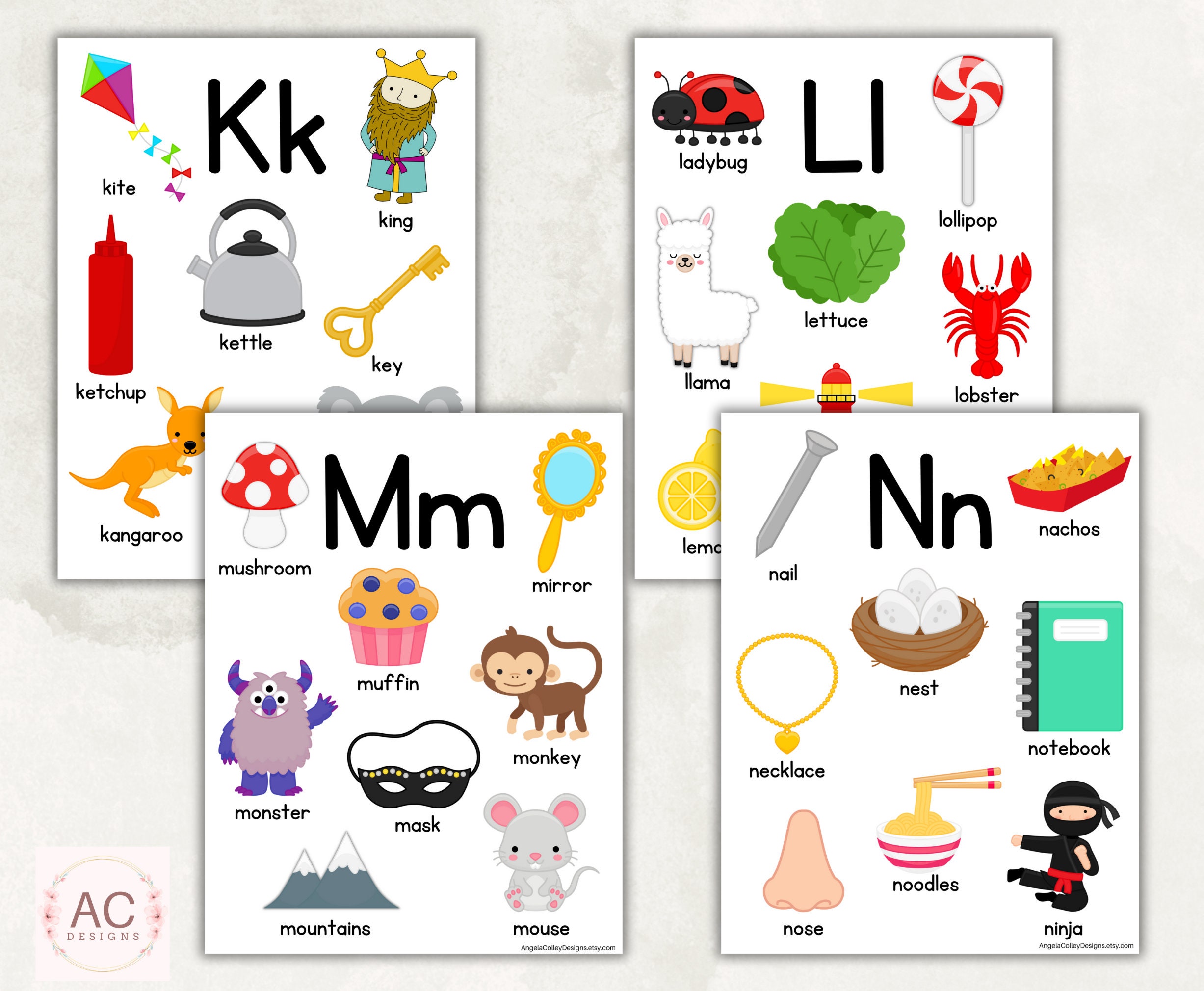 Printable Alphabet Posters, Beginning Sounds Word Chart, Letter Size ...