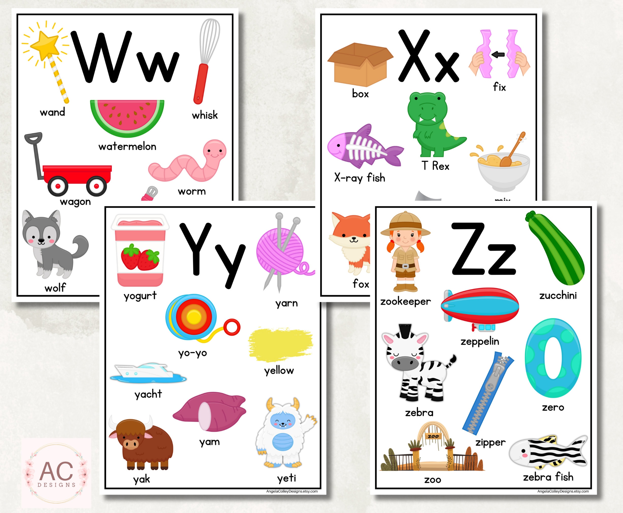 Printable Alphabet Posters, Beginning Sounds Word Chart, Letter Size ...