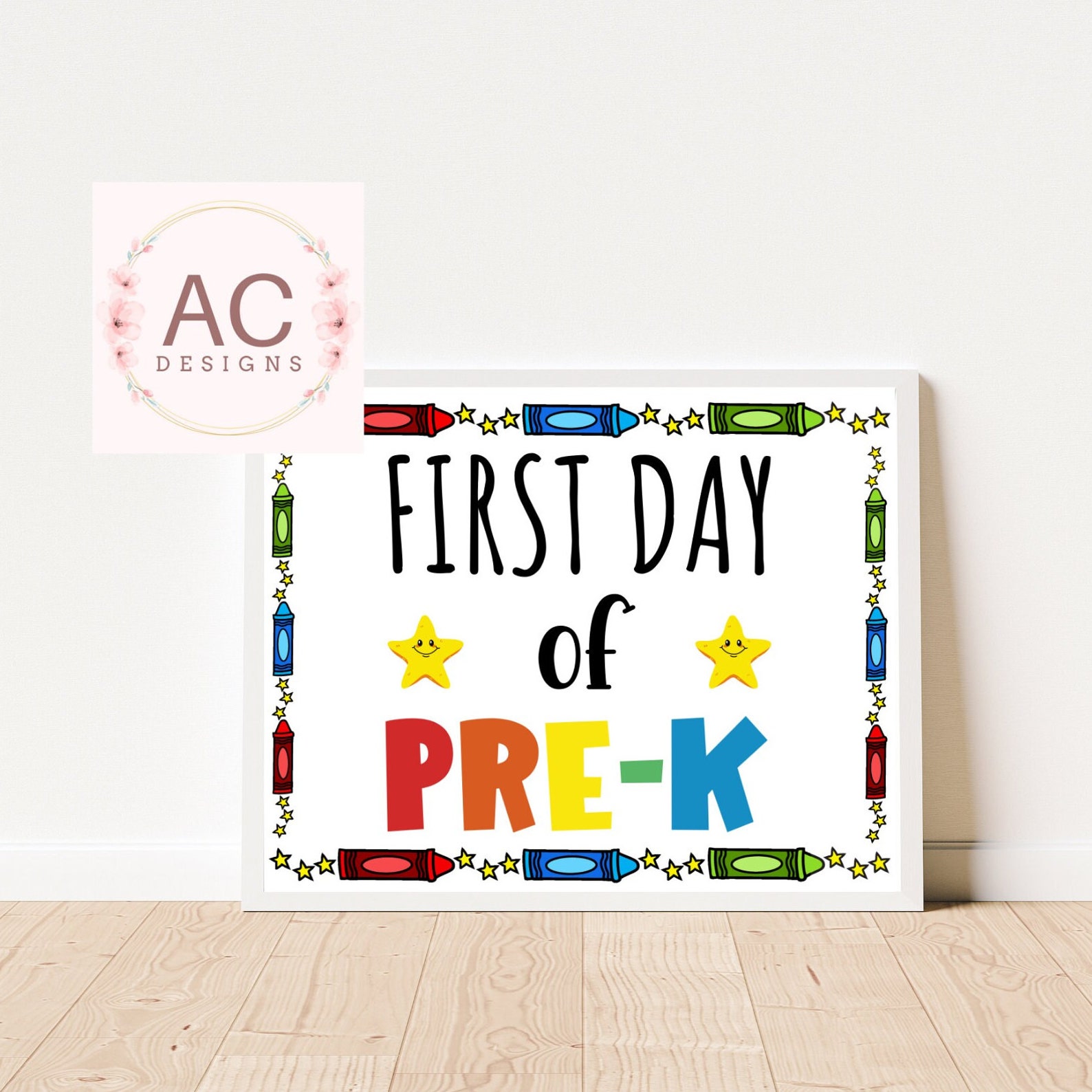 Printable First Day of Preschool Sign With Crayon Border, First Day of ...