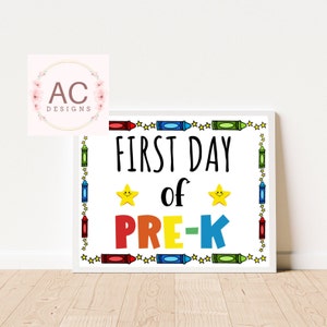 Printable First Day of Preschool Sign With Crayon Border, First Day of ...