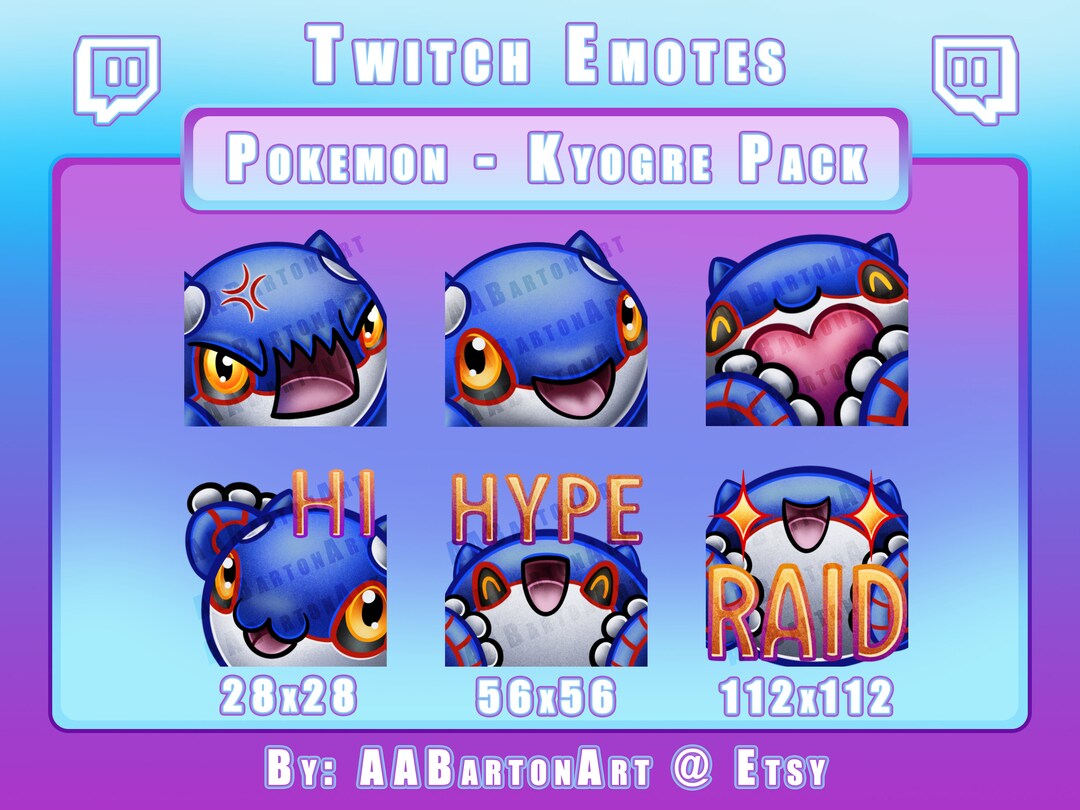 Twitch Emotes - Kyogre Pokemon 6 Pack (angry, Happy, Heart, Hi, Hype ...