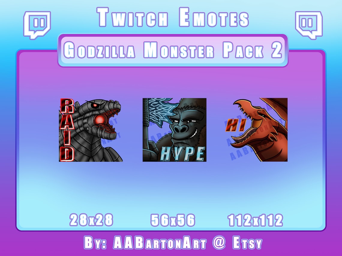 Twitch Emotes Godzilla Monster 3 Pack v2 Raid Hype Hi / - Etsy México