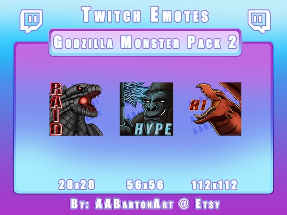 Twitch Emotes Godzilla Monster 3 Pack V2 raid Hype Hi | Etsy