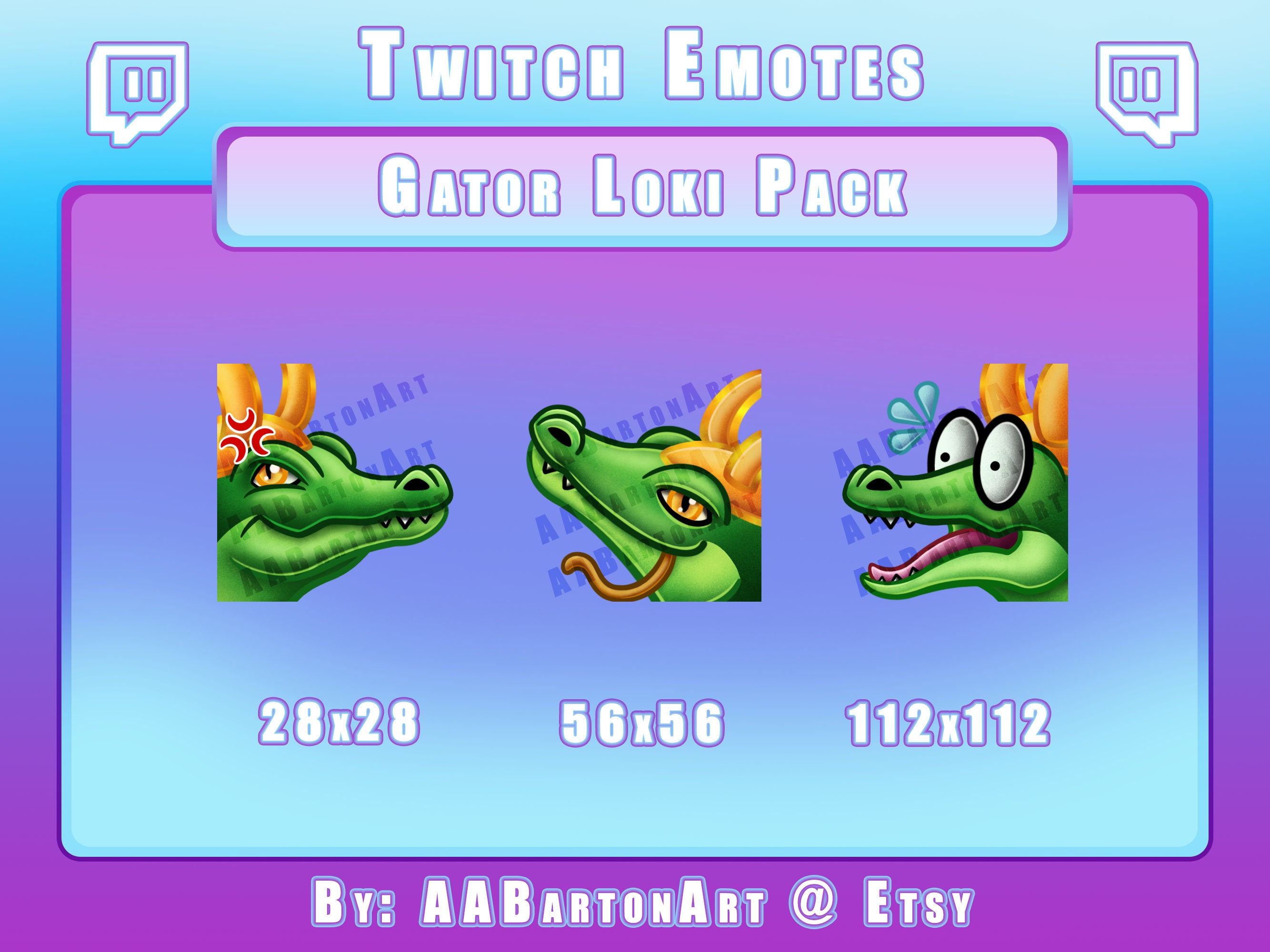 Twitch Emotes Gator Loki 3 Pack annoyed Happy Surprised - Etsy