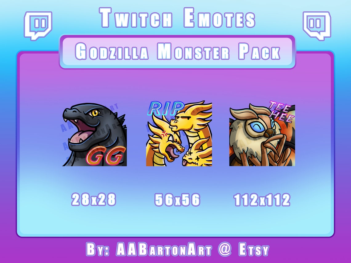 Twitch Emotes - Godzilla Monster 3 Pack (GG, RIP, Tee Hee) | Streamers ...