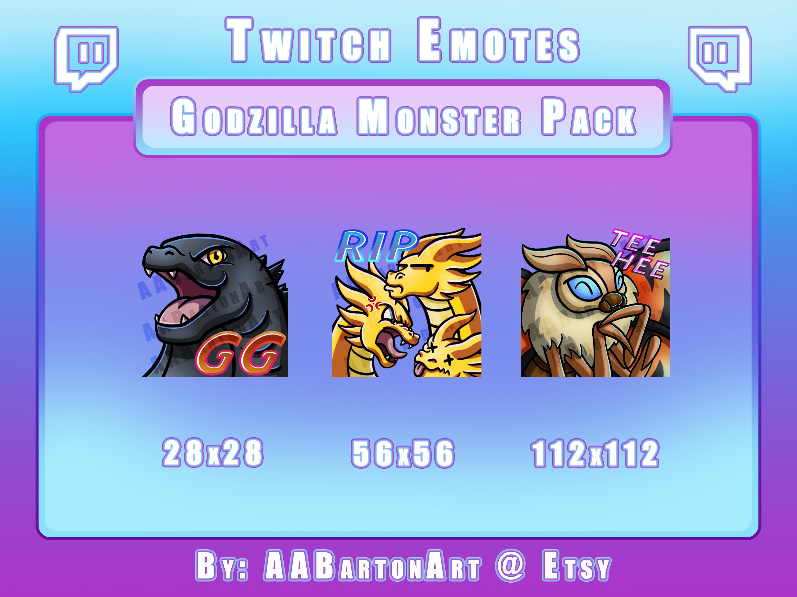 Twitch Emotes - Godzilla Monster 3 Pack (GG, RIP, Tee Hee) | Streamers ...
