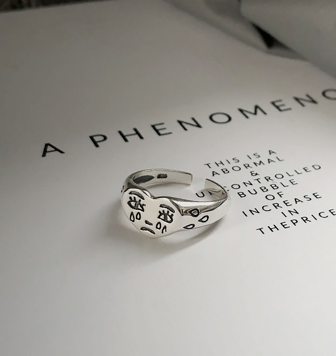 925 Sterling Silver Crying Face Ring - Adjustable Unisex Fashion - Etsy