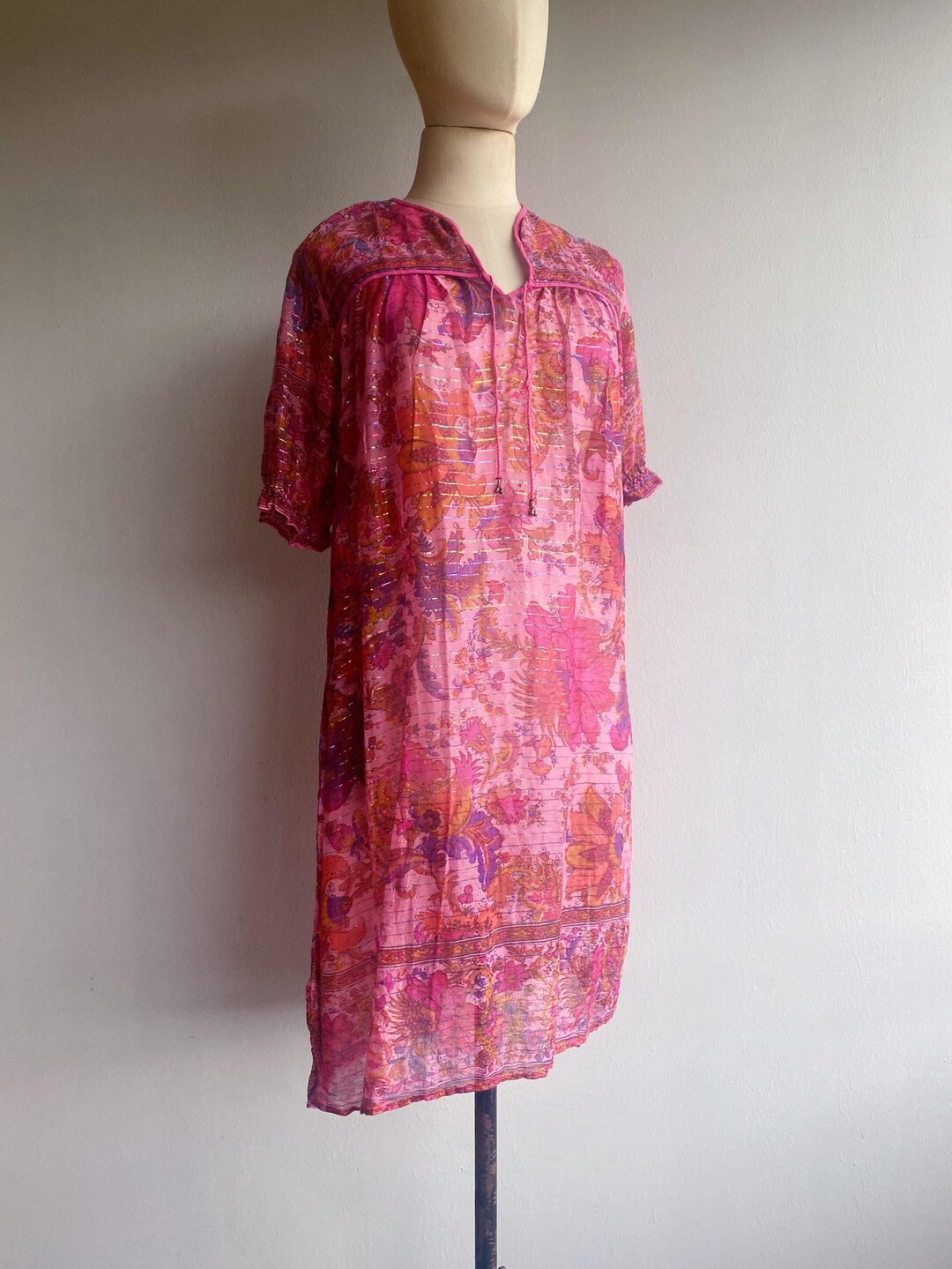 70s Tunic Dress With Rainbow Lurex Threads Made of Cotton, up to Size M ...