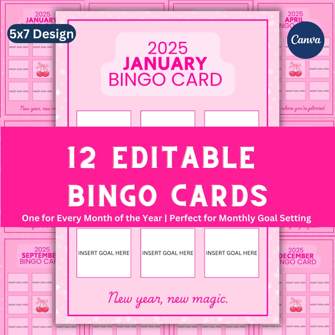 12 Month Bingo Card Bundle | Monthly Goal Planner | Manifestation Bingo ...