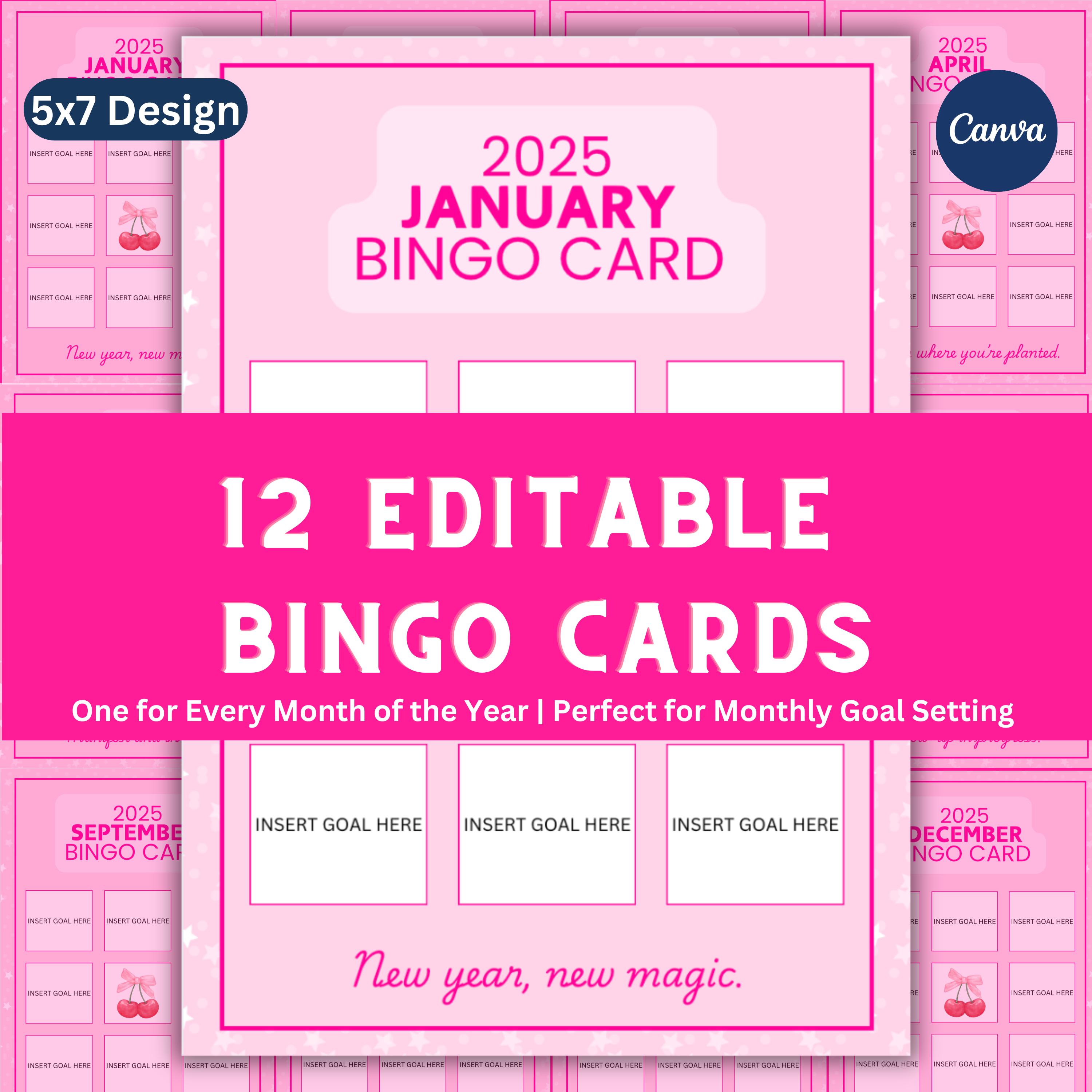 12 Month Bingo Card Bundle | Monthly Goal Planner | Manifestation Bingo ...