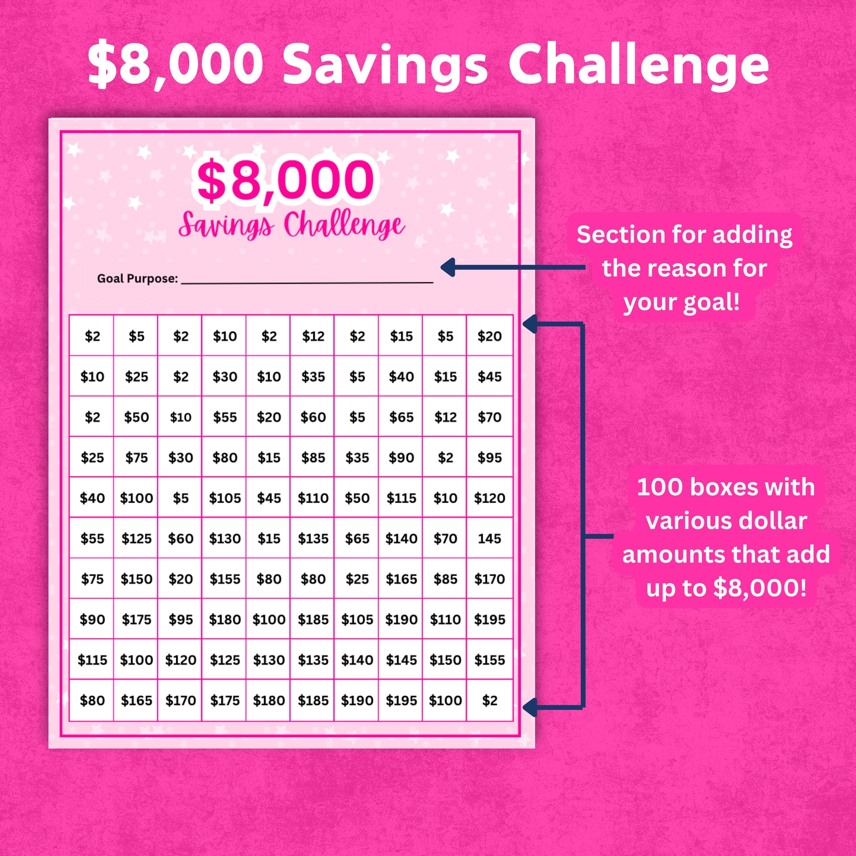 8000 Savings Challenge | Printable Savings Tracker | Digital Download ...