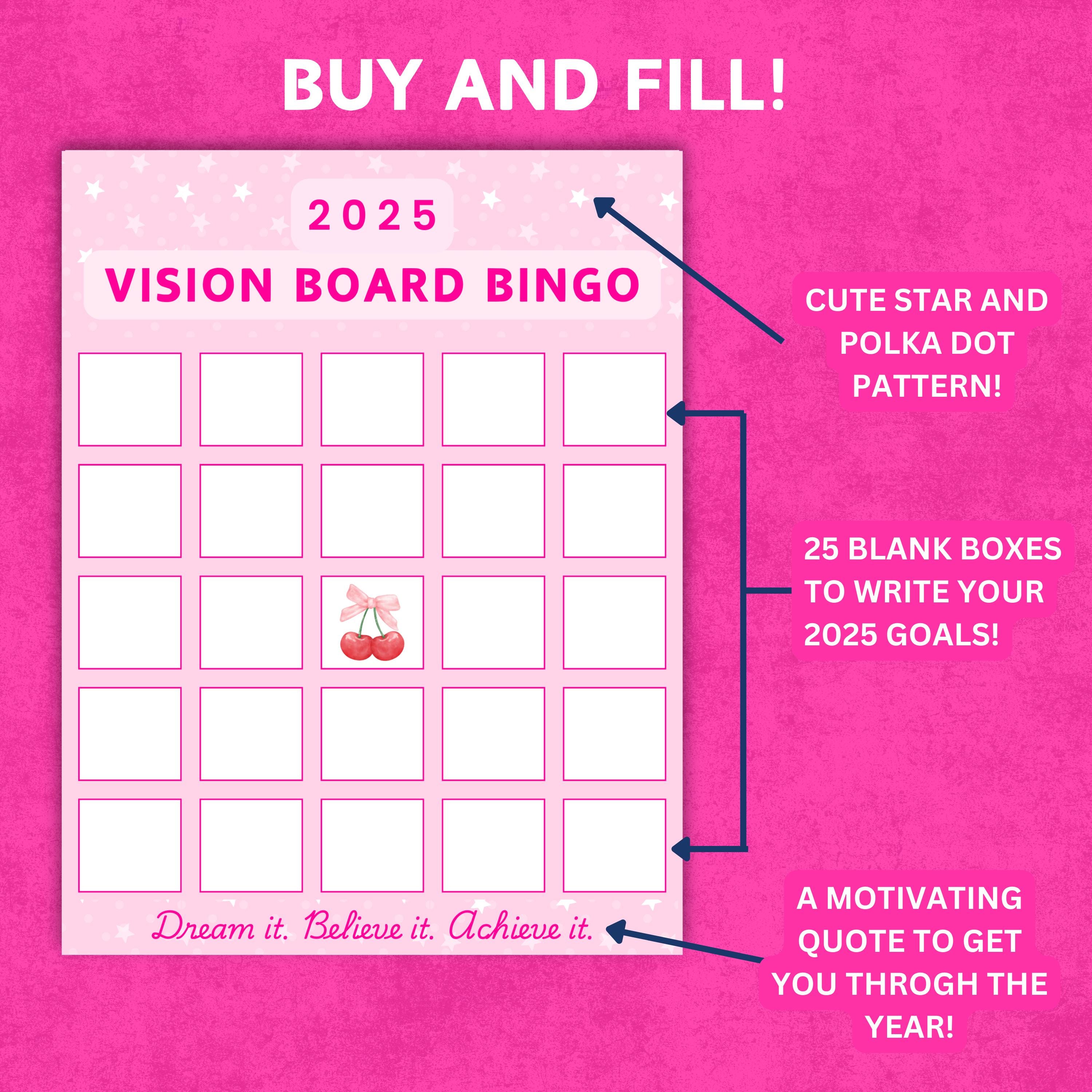 2025 Vision Board Bingo | Blank 2025 Bingo Card | Vision Board Bingo ...