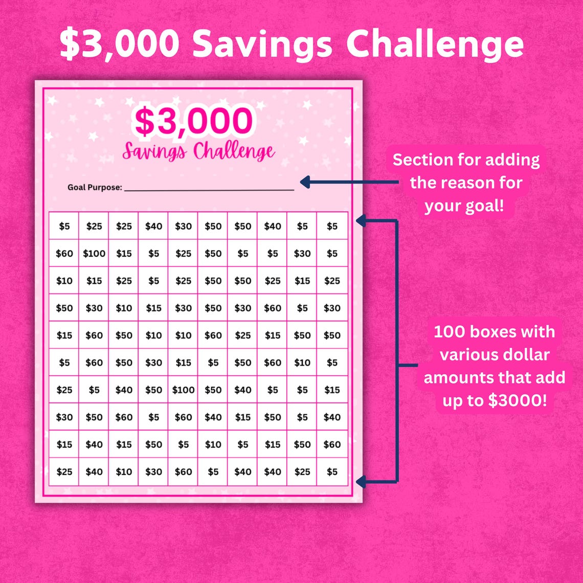 Savings Challenge | Money-saving Tool | Savings Tracker Printable ...