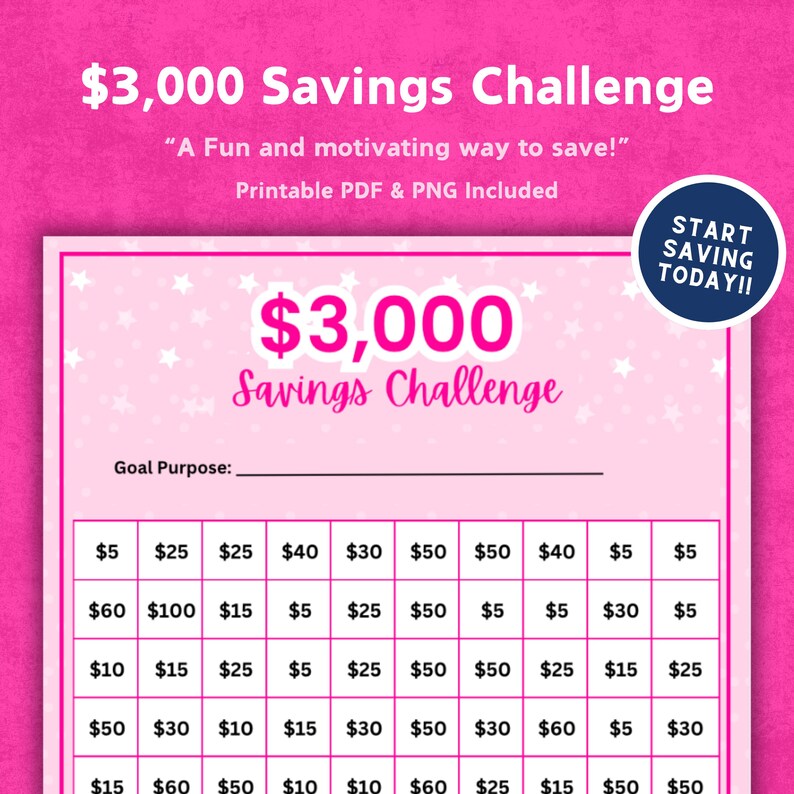 Savings Challenge | Money-saving Tool | Savings Tracker Printable ...