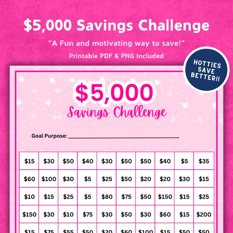 5000 Savings Challenge | Savings Tracker | 5k Savings Tracker | Digital ...