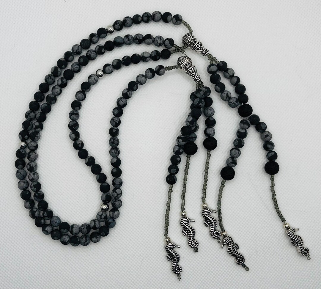 Snowflake Obsidian Seahorse Prayer Beads-juzu, SGI, Soka Gakkai ...