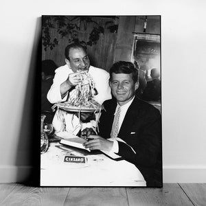 John F Kennedy Eating Spaghetti Poster, Black and White, Vintage Print ...