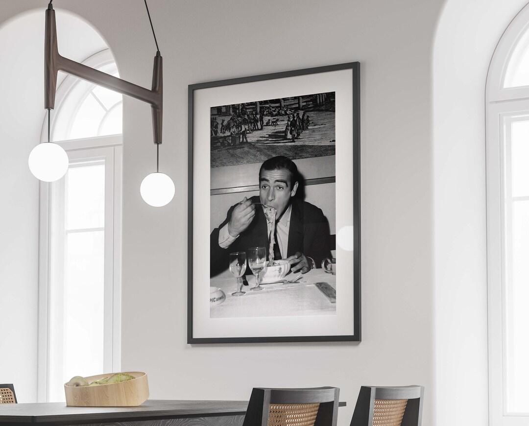 James Bond Eating Spaghetti Poster, Black and White Vintage Print ...