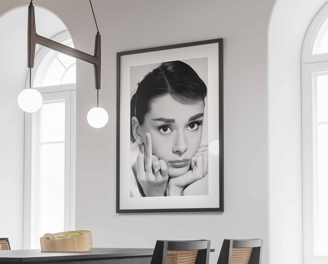 Audrey Hepburn Middle Finger Print Feminist Poster Black and - Etsy