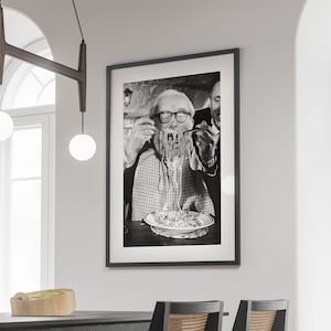 Italian Man Eating Spaghetti Poster, Black and White, Pasta Print ...