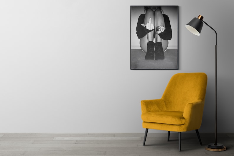 Feminist Poster Middle Finger Print Black and White Teen - Etsy