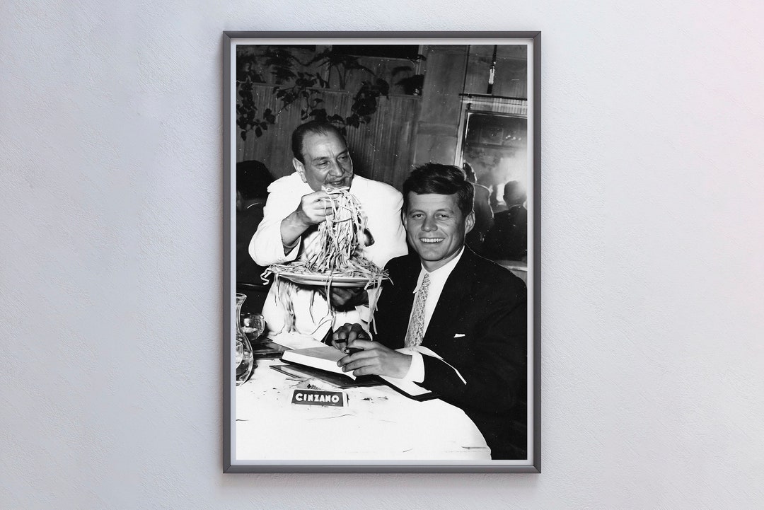 John F Kennedy Eating Spaghetti Poster, Black and White, Vintage Print ...