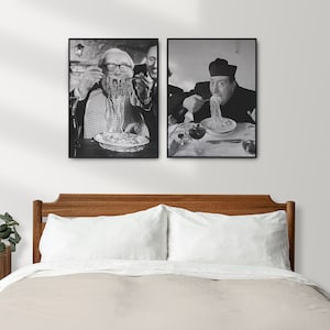 Italian Man Eating Spaghetti Poster, Black and White, Pasta Print ...