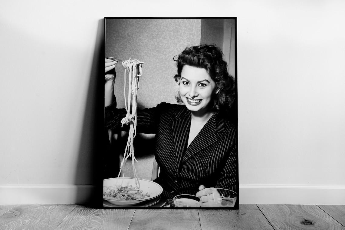 Sophia Loren Eating Spaghetti Poster Black and White Vintage - Etsy
