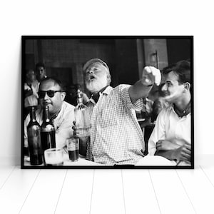 Ernest Hemingway Drinking Alcohol in Bar Poster, Black and White ...